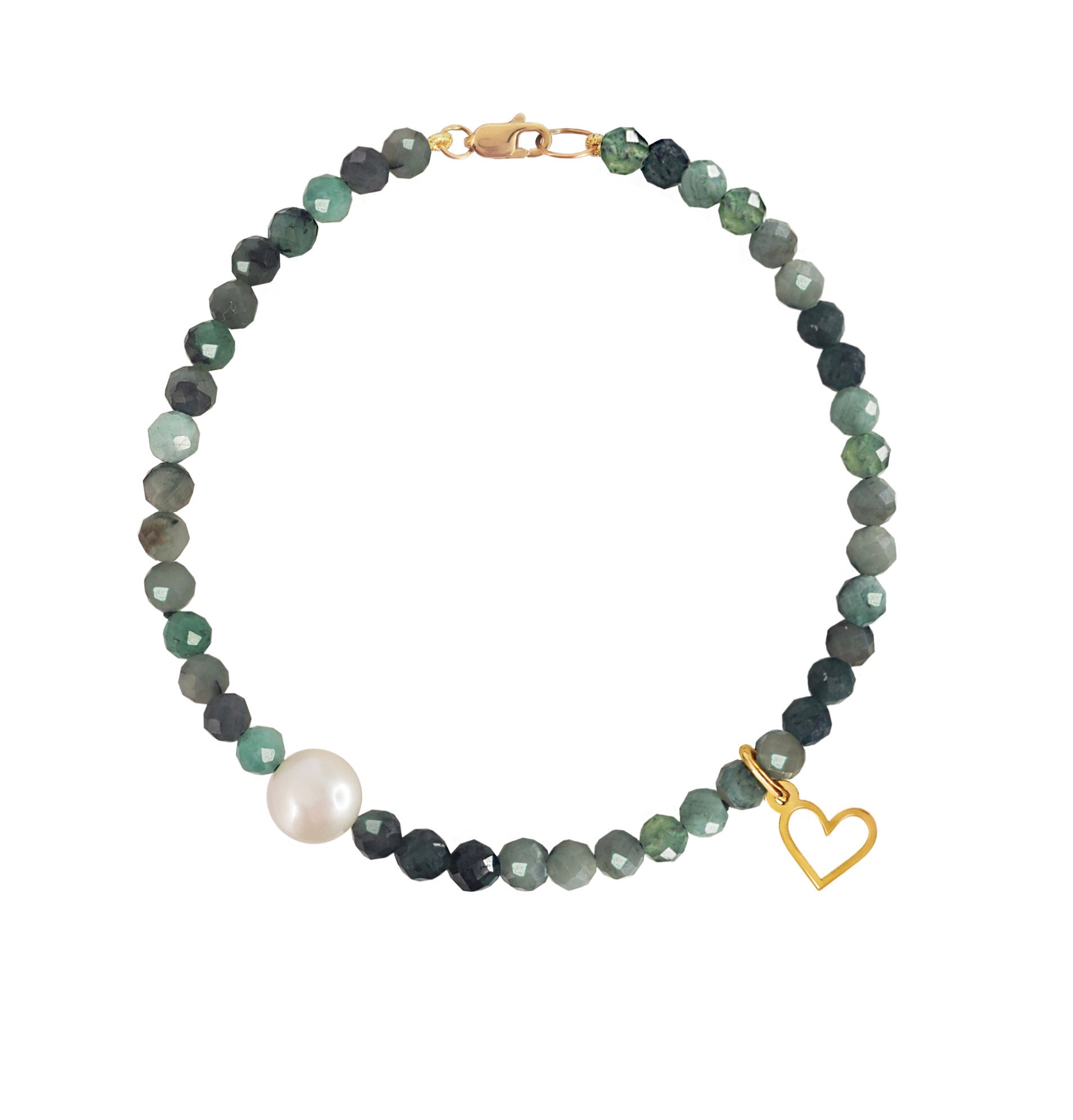 Pulsera Mujer Oro 14K Oro Finito Corazon Esmeralda / Perla – Tanya Moss